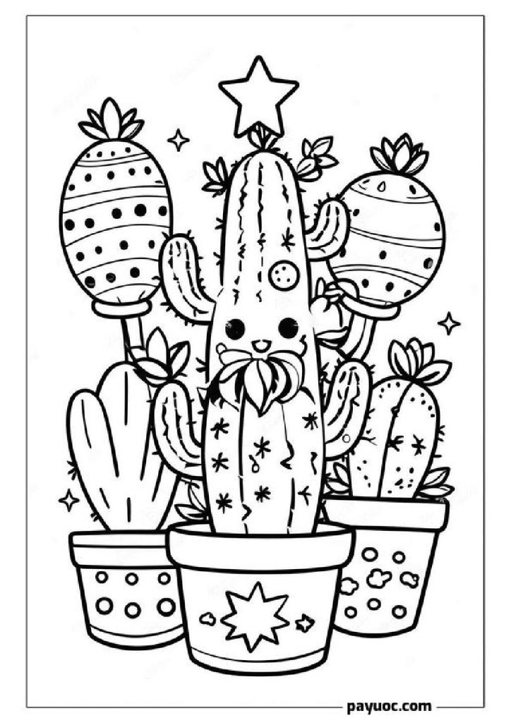 20+ Christmas Cactus Coloring Pages (FREE PDFs)