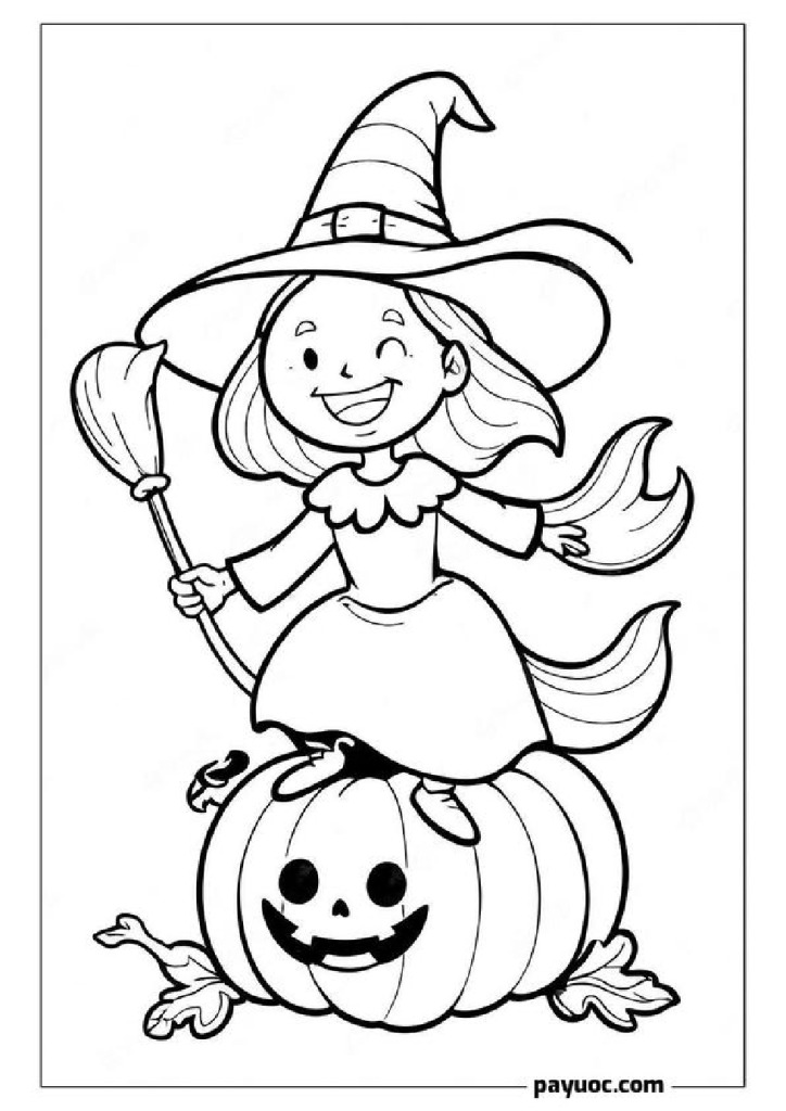 20+ Halloween Witch on a Broom Coloring Pages (FREE PDFs)