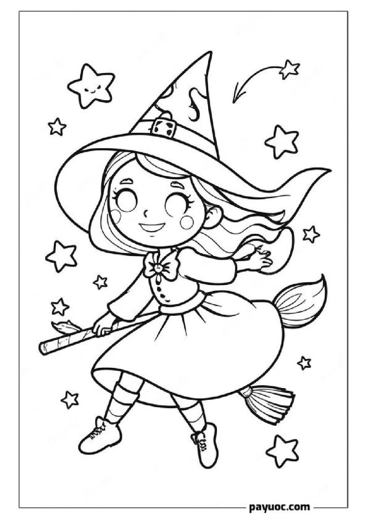 20+ Halloween Witch on a Broom Coloring Pages (FREE PDFs)
